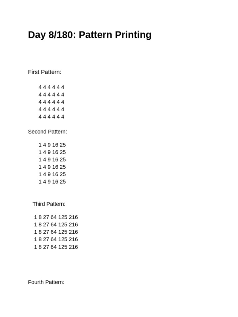 Day 8 - 180 - Pattern Printing | PDF