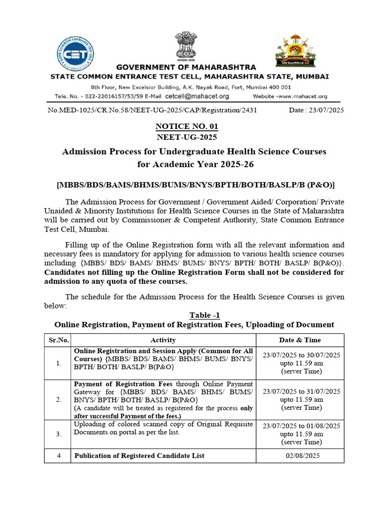 NEET-UG 2025 CAP Registration Dates | PDF | Politics Of India ...