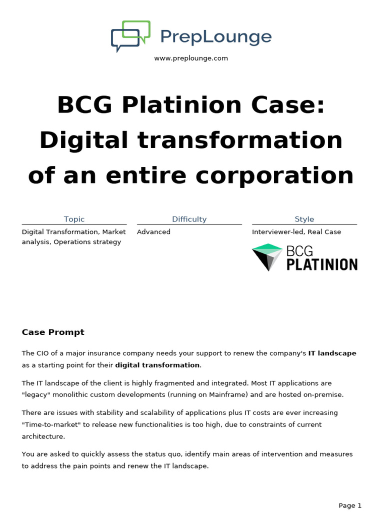 Case - BCG Platinion Case Digital Transformation of An Entire Corporation | PDF | Cloud ...