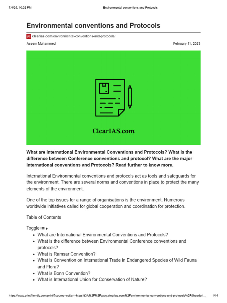 Key International Environmental Protocols | PDF | United Nations ...