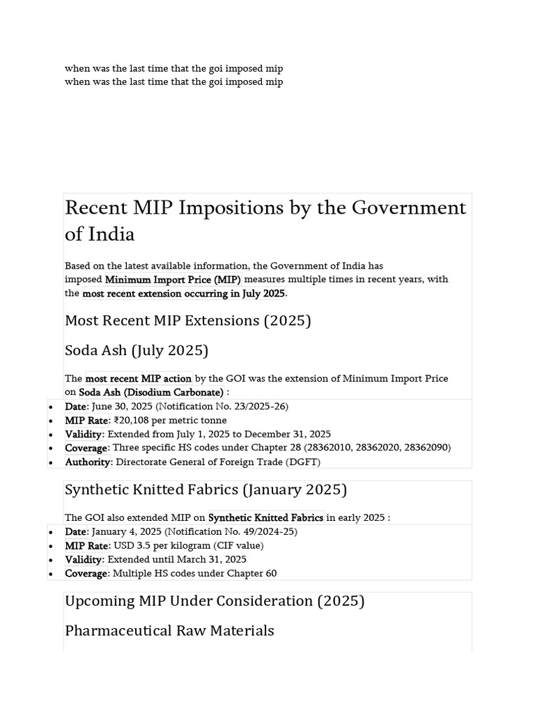When Was The Last Time That The Goi Imposed Mip | PDF | Dumping ...