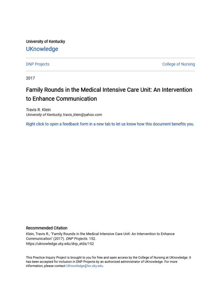 Family Rounds in The Medical Intensive Care Unit - An Intervention ...