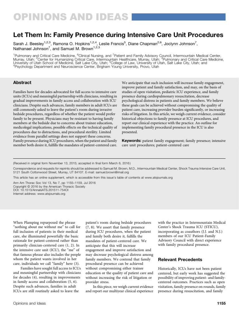 Family Presence in ICU Procedures | PDF | Intensive Care Unit ...