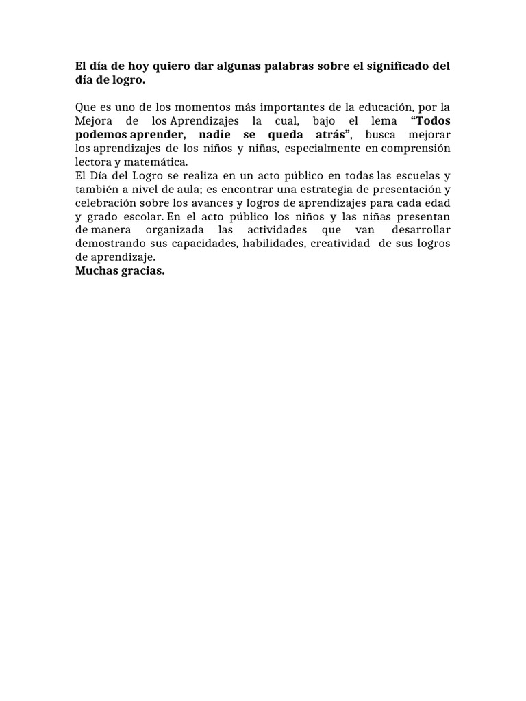 Palabras Por El Dia de Logro | PDF