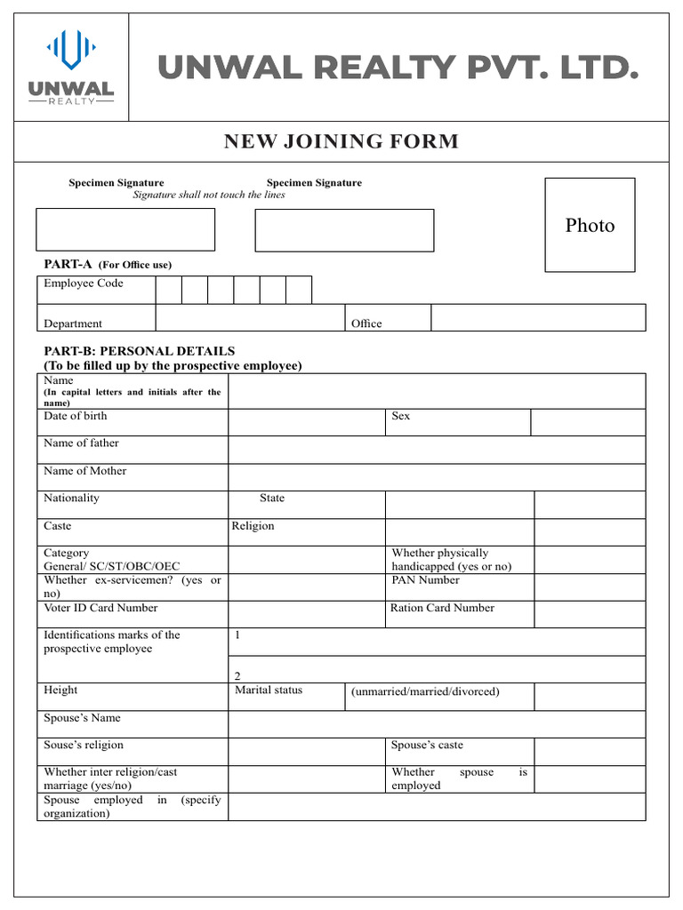 New Joining Form | PDF