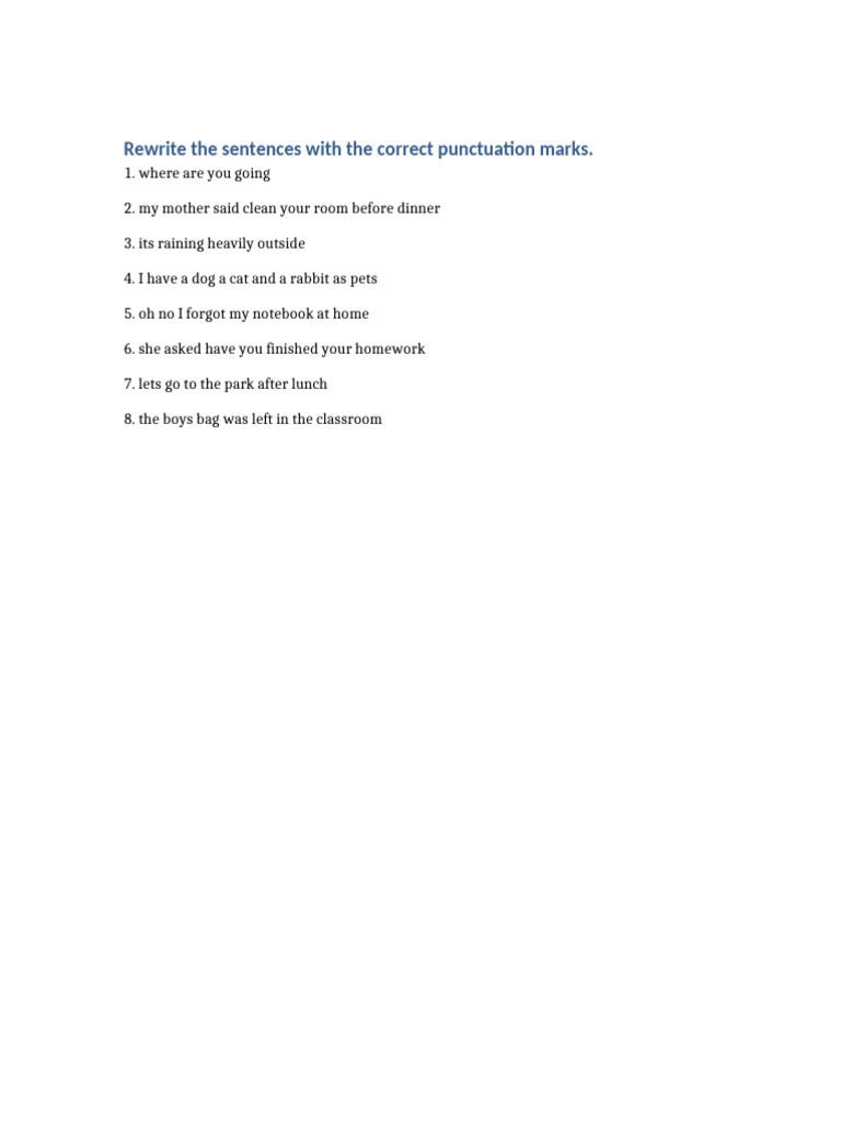 Punctuation Correction Exercise | PDF