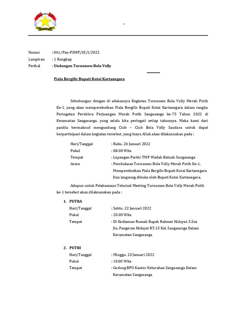 Surat Undangan Turnamen Volly | PDF