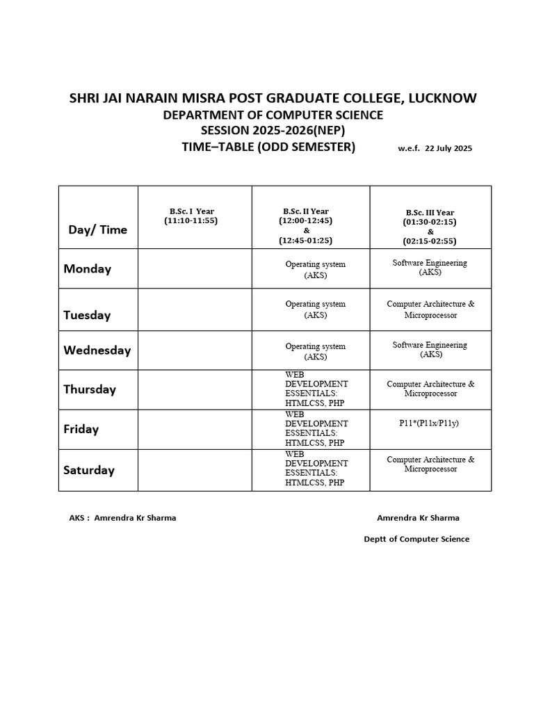Computer Science (Time Table) | PDF