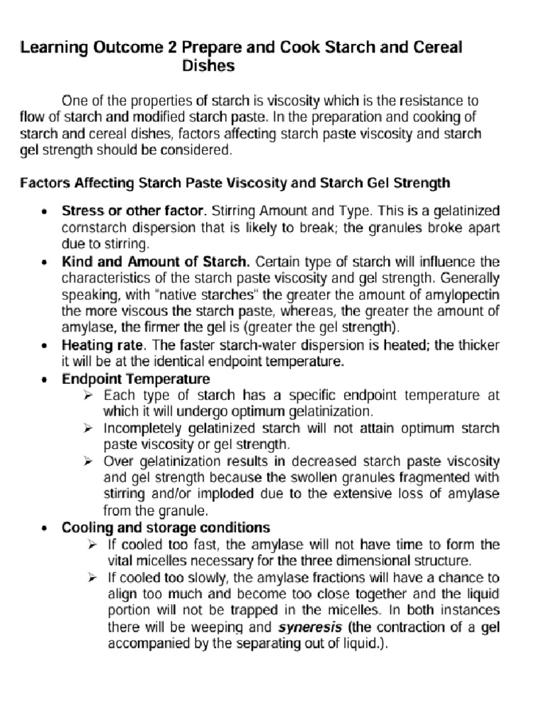 Factors Affecting Starch Paste Viscosity and Starch Gel Strength | PDF