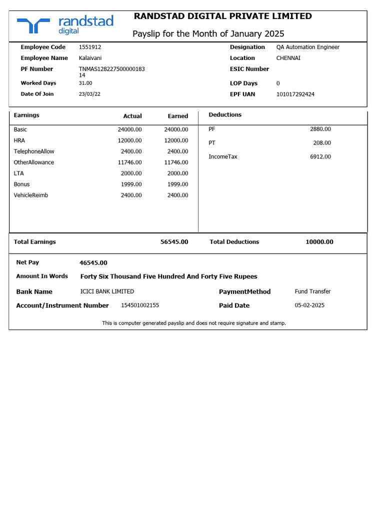 Payslip January 2025 | PDF
