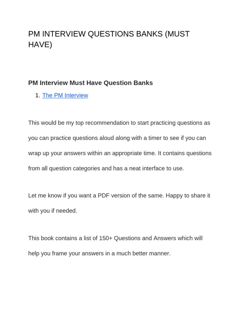 PM Interview Questions Banks (Must Have) | PDF