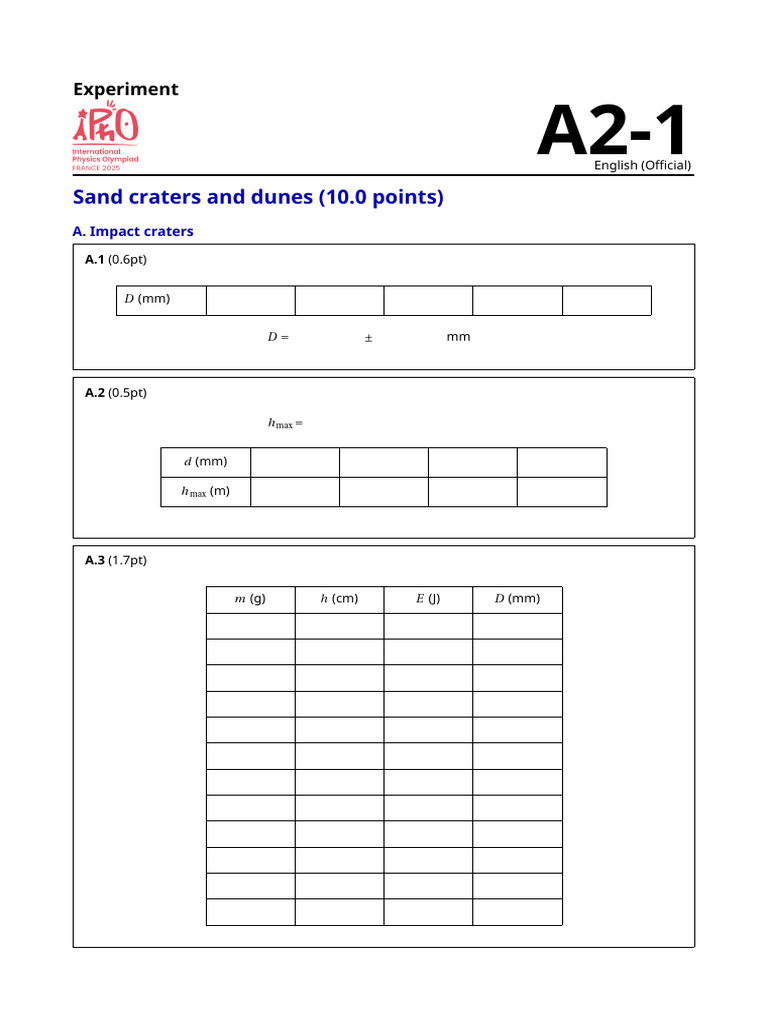 IPhO - Experimental Problem 2 - Answer Sheet (2025) | PDF
