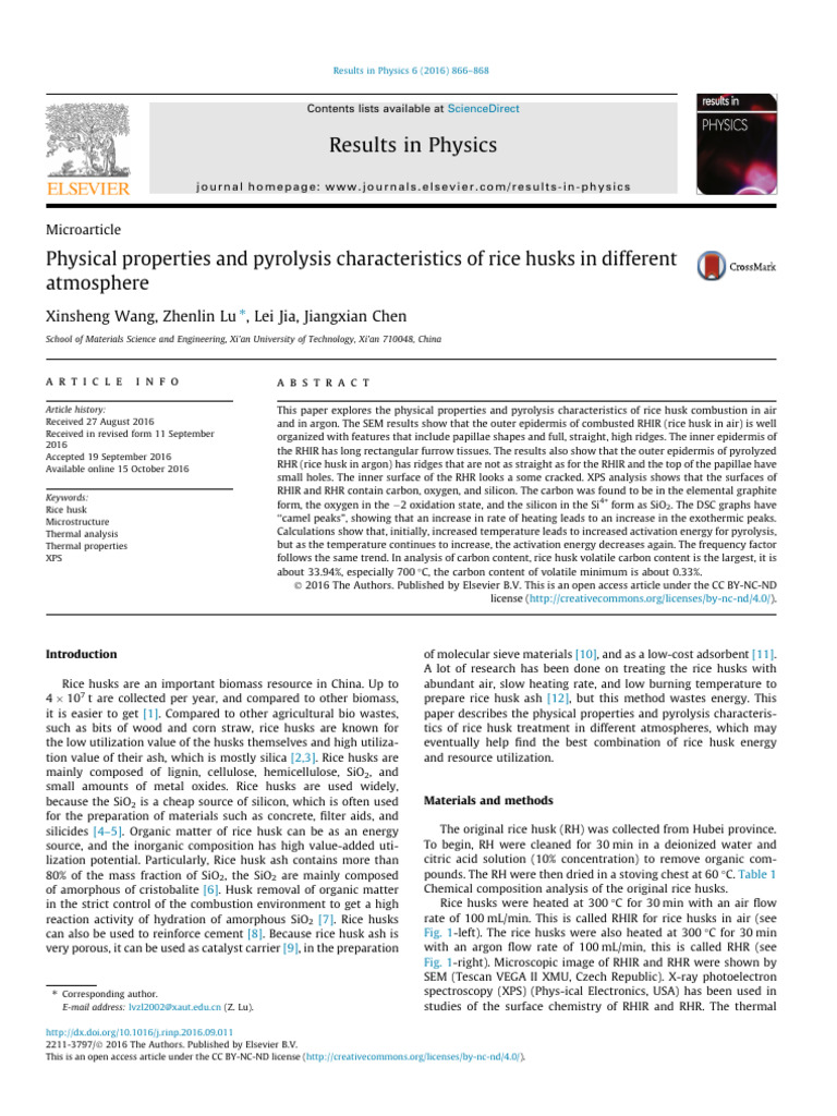 Physical Properties and Pyrolysis Characteristics of Rice Husks in ...