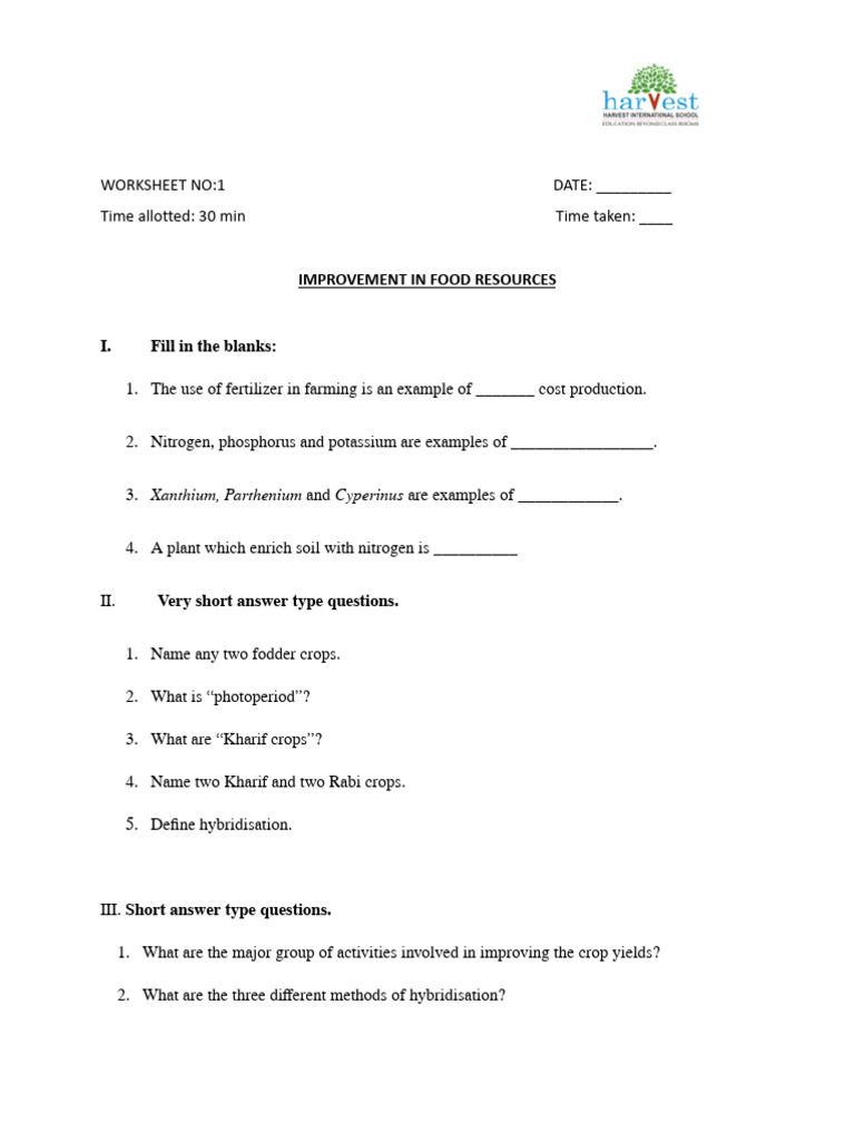 Gr9 Bio WS1 Ch15 Improvement in Food Resources | PDF | Fertilizer ...