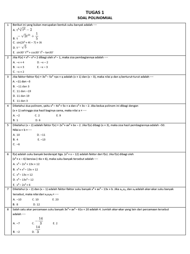 Tugas Polinomial 1 (23 Juli 2025 | PDF
