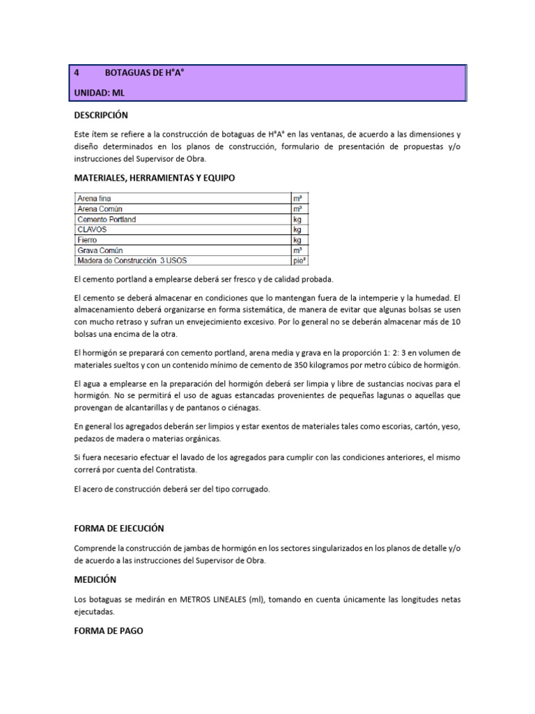 Construcción de Botaguas de Hormigón | PDF