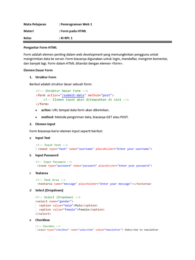 Panduan Form HTML untuk Pemrograman Web | PDF