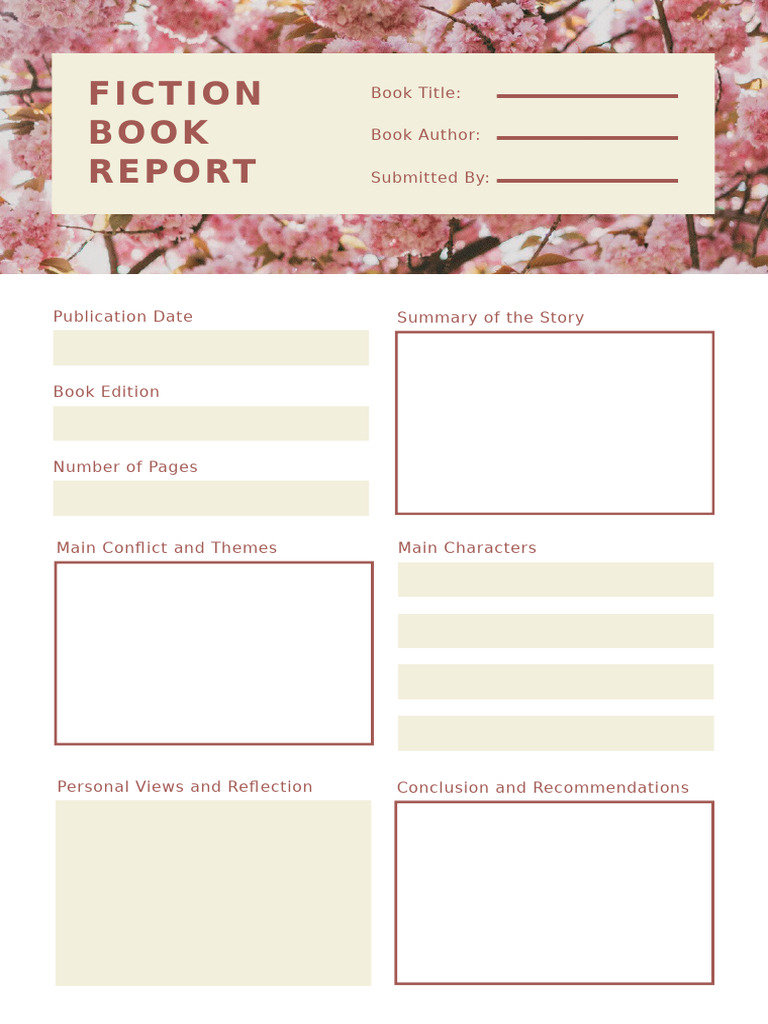 Crimson Beige Photo Floral Elegant Fiction Book Report | PDF