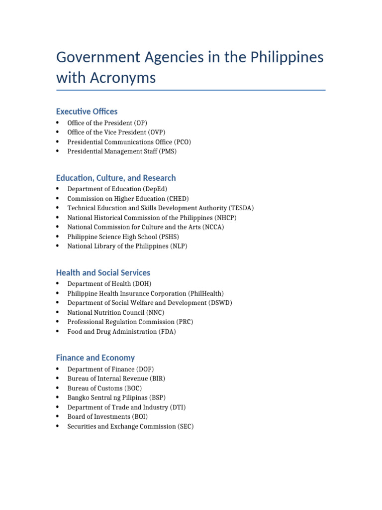 Philippine Government Agencies List | PDF | Economy Of The Philippines ...
