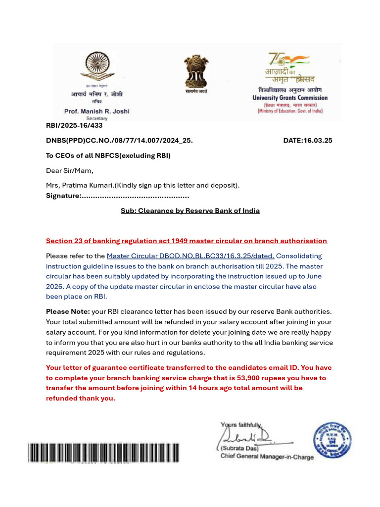 RBI Clearance Instructions for NBFCS | PDF