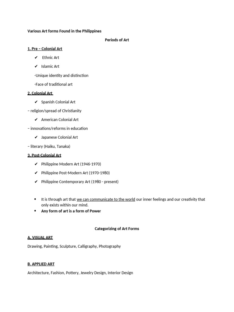 Various Art Forms Found in The Philippines Cpar | PDF | The Arts