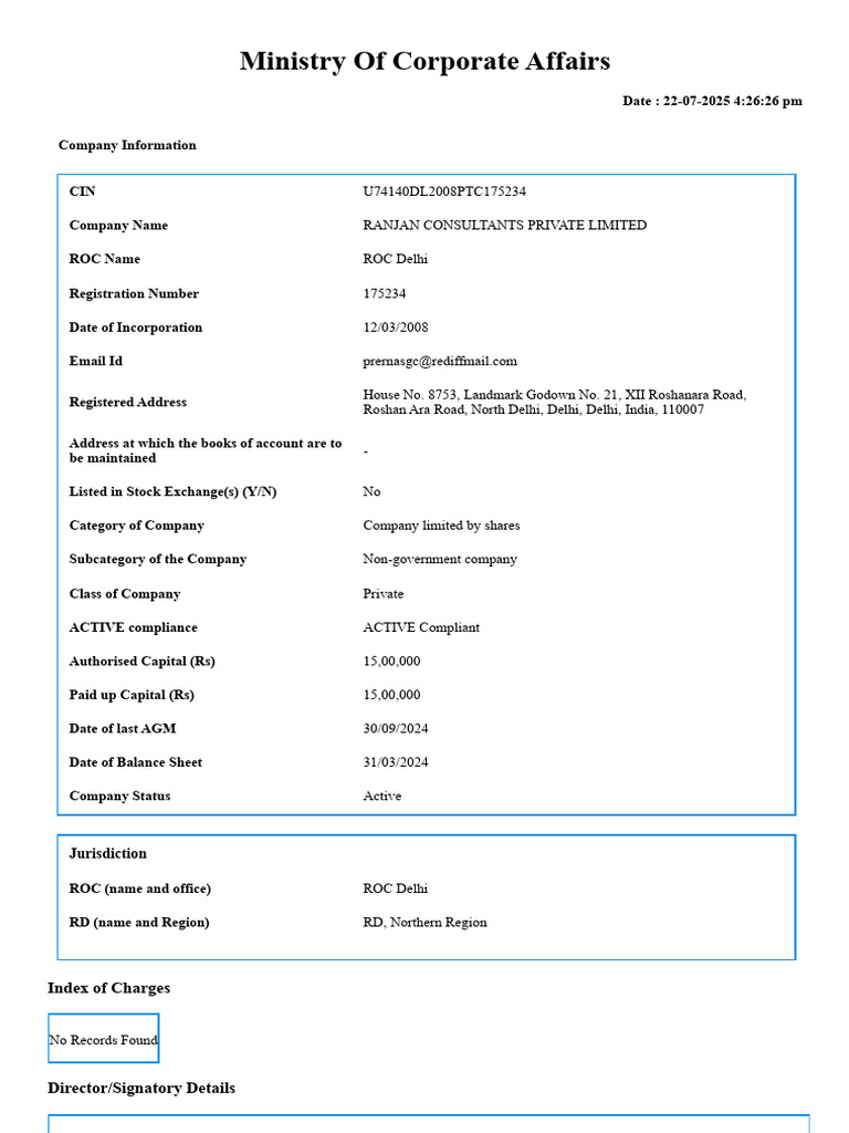 Ministry of Corporate Affairs - MCA Services | PDF