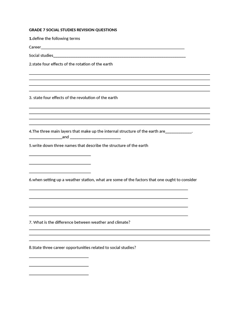 Grade 7 Social Studies Revision Guide | PDF | Earth | Chess Openings