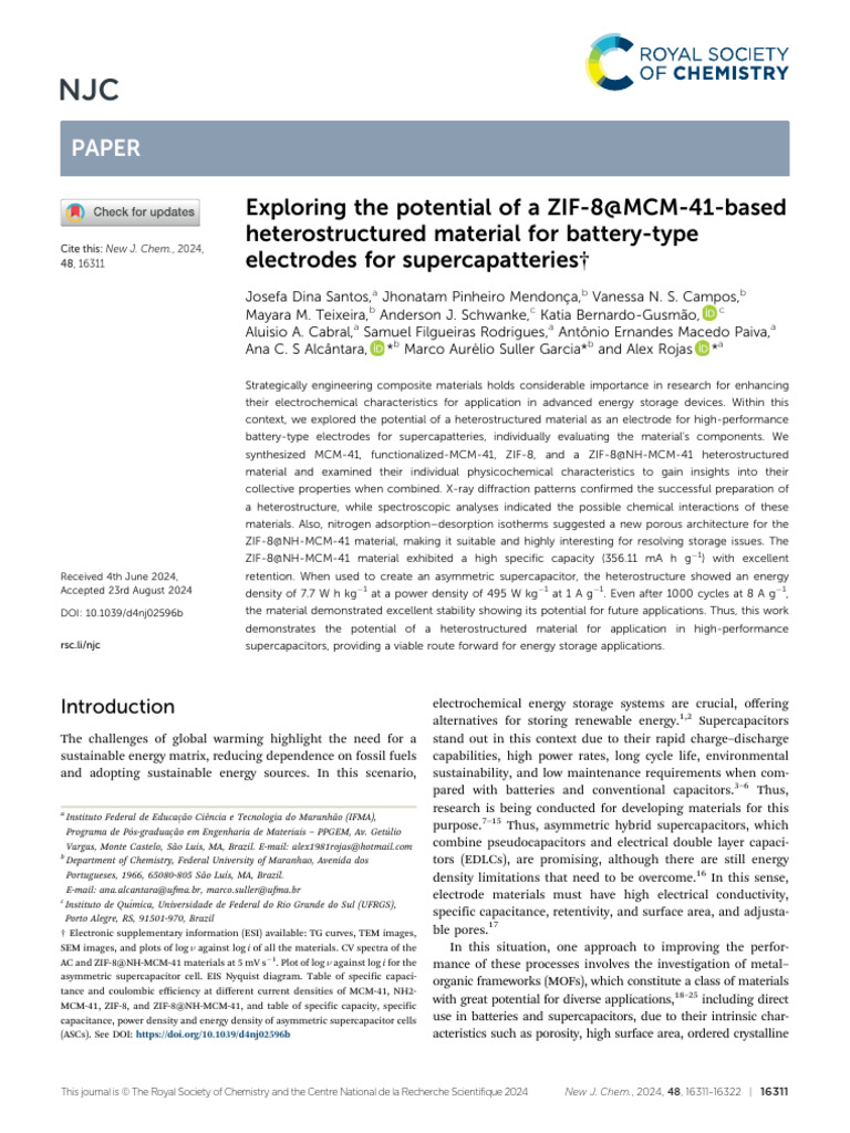 Exploring The Potential of A ZIF-8@MCM-41-based Heterostructured Material For Battery-Type ...