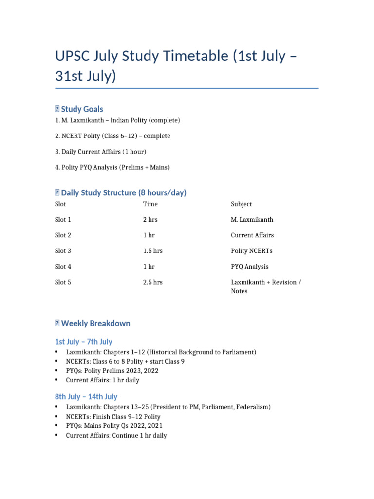 UPSC July Timetable | PDF