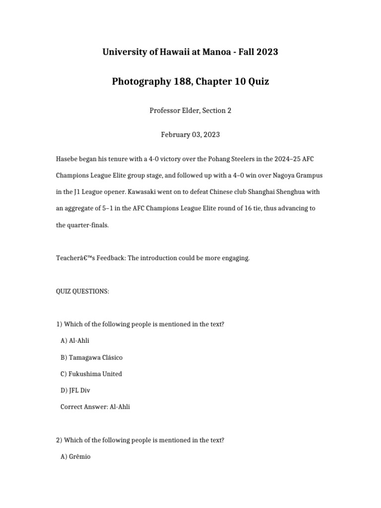 Photography 188 Chapter 10 Quiz | PDF