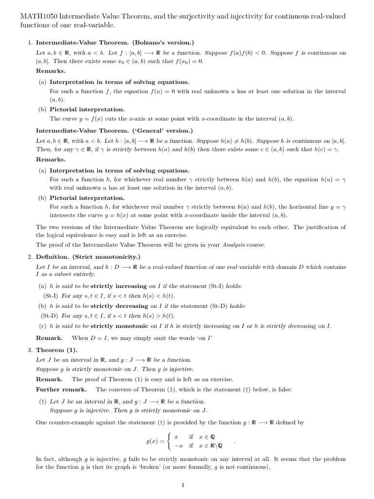 1050-t06-04 Intermediate Value Theorem, and The Surjectivity and Injectivity For Continuous Real ...