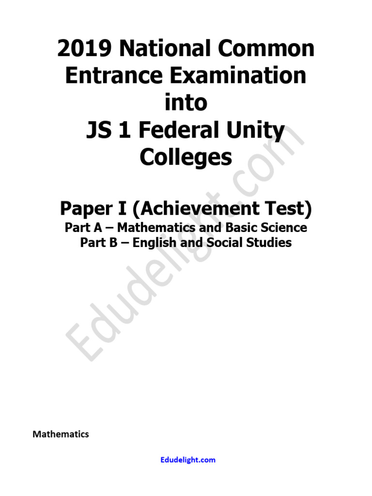 2019 Common Entrance Exam Solutions | PDF | Numbers | Area