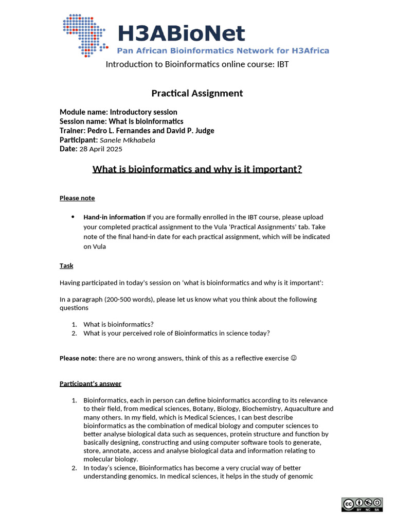 What Is Bioinformatics Introduction - Session 2 - Practical Assignment. Sanele Mkhabela | PDF ...