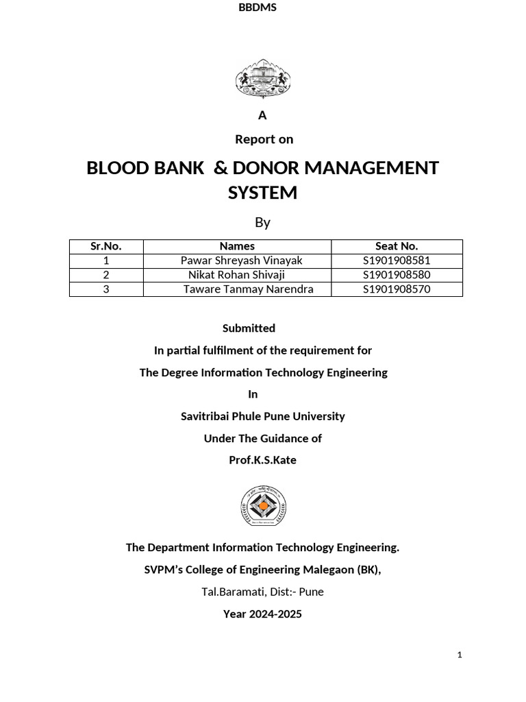 Blood Bank and Donor Management System-1) | PDF | Databases | Internet ...