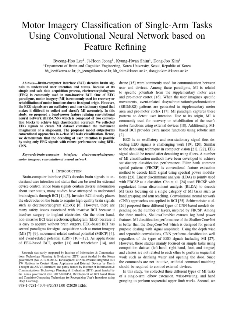 Motor Imagery Classification of Single-Arm Tasks Using Convolutional Neural Network Based On ...