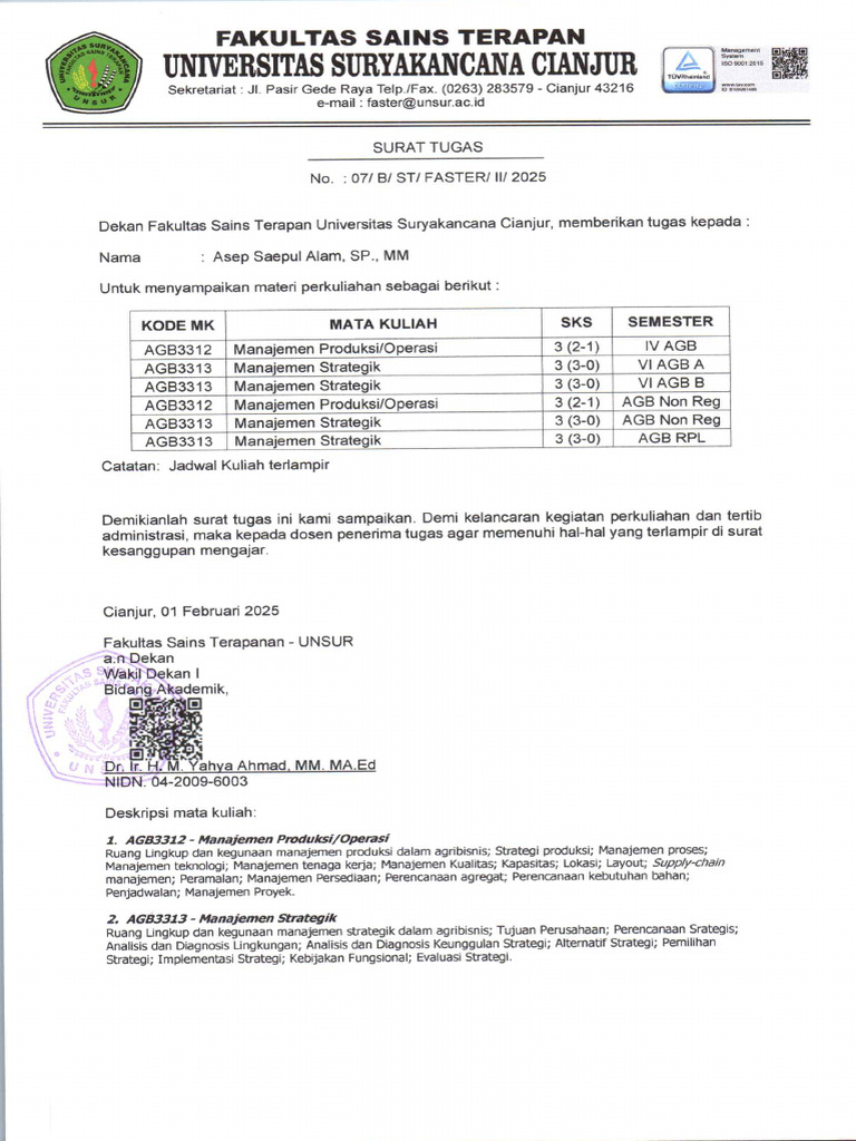 Surat Tugas Mengajar Pa Asep | PDF