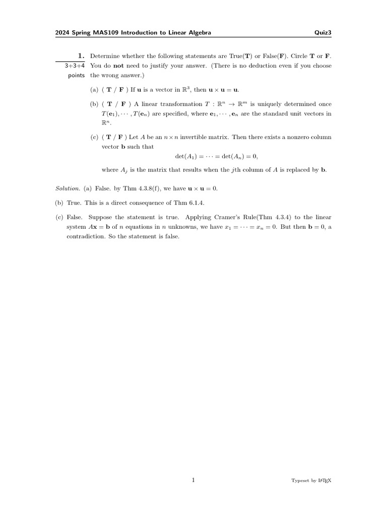 2024s Mas109 Quiz3 PM Sol | PDF | Eigenvalues And Eigenvectors | Matrix (Mathematics)
