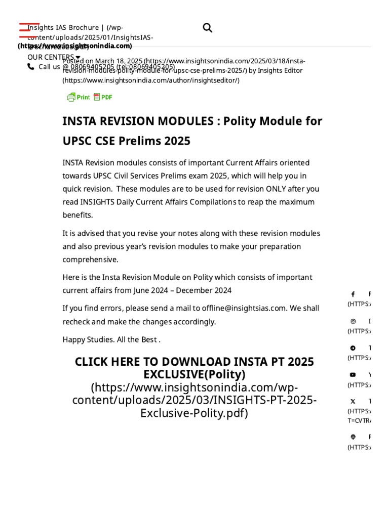 Revision Module - Polity Module For UPSC CSE Prelims 2025 | PDF ...