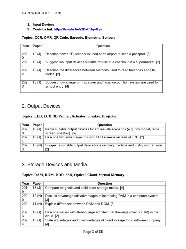 Harware Topic Igcse 0478 | PDF | Central Processing Unit | Computer Data Storage