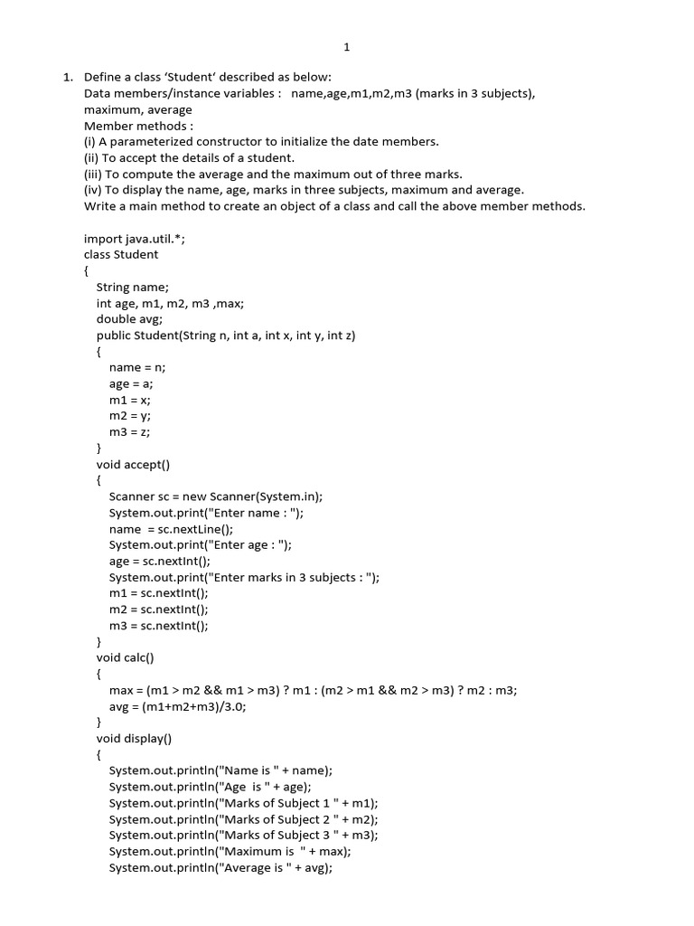 Java Class Definitions and Methods Guide | PDF | Parameter (Computer ...