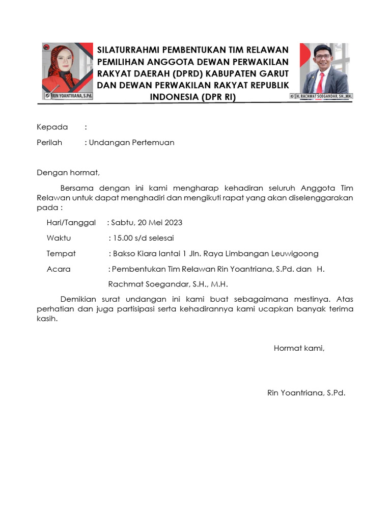 Undangan Pembentukan Tim Relawan DPRD Garut | PDF