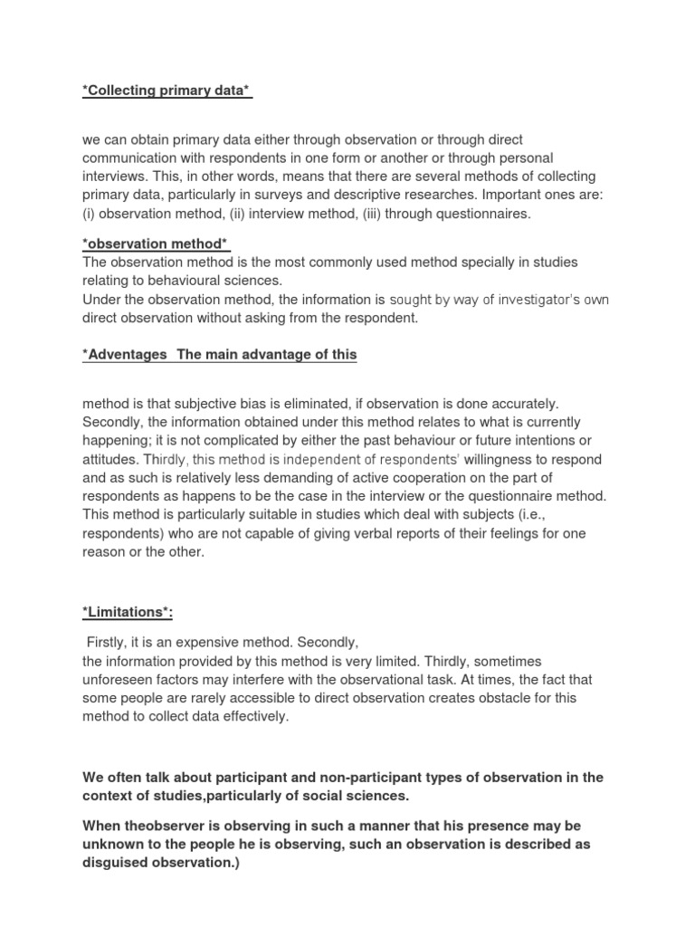 Collecting Primary Data | PDF | Questionnaire | Interview