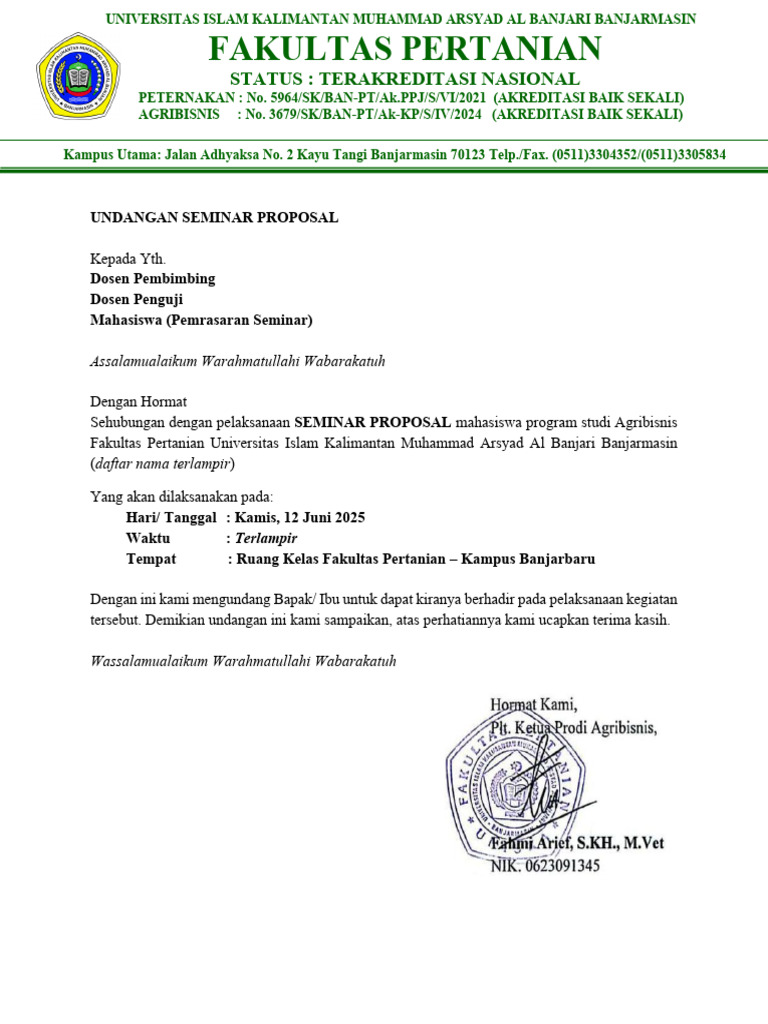 Undangan Sempro, Kamis 12 Juni 2025 Kampus Banjarbaru | PDF