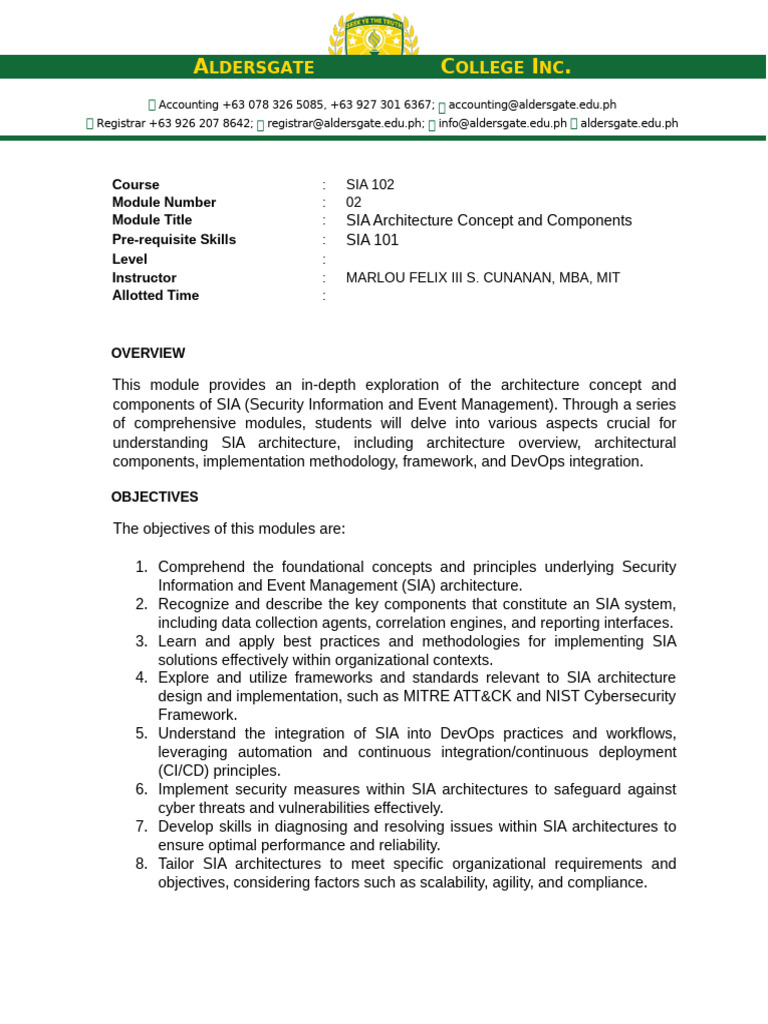 Module 02 SIA Architecture Concepts and Components | PDF | Encryption ...