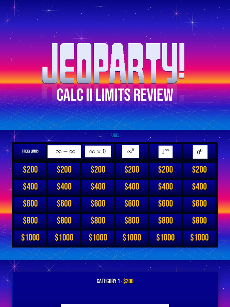 Calc II: Limits Review Jeopardy | PDF
