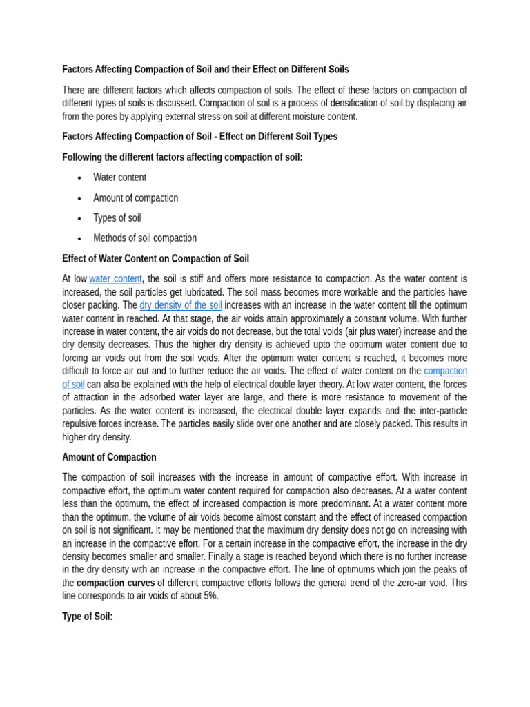 Factors Affecting Compaction of Soil and Their Effect On Different ...