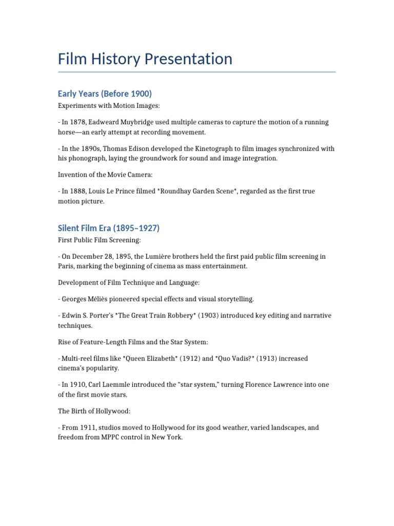 Film History Overview and Milestones | PDF | Cinema Of The United ...