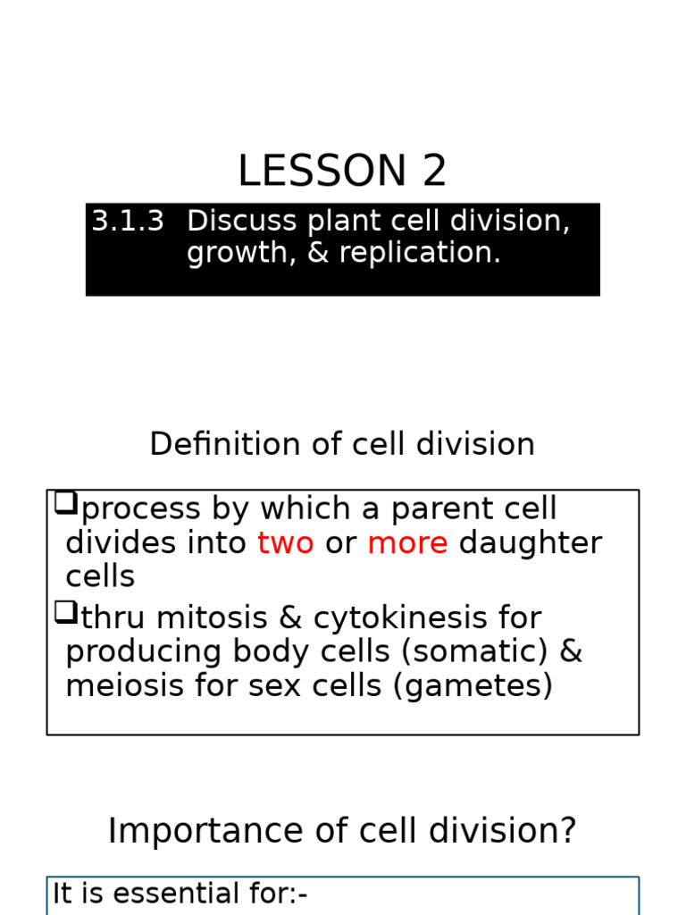 Lesson 2 Cell Division in A Plant Cell 1 | PDF | Meiosis | Ploidy