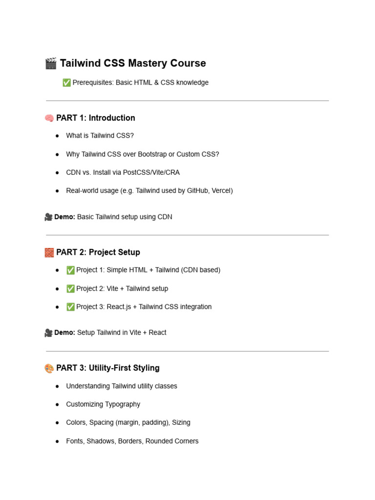 ? Tailwind CSS Mastery Course | PDF | Html | Page Layout