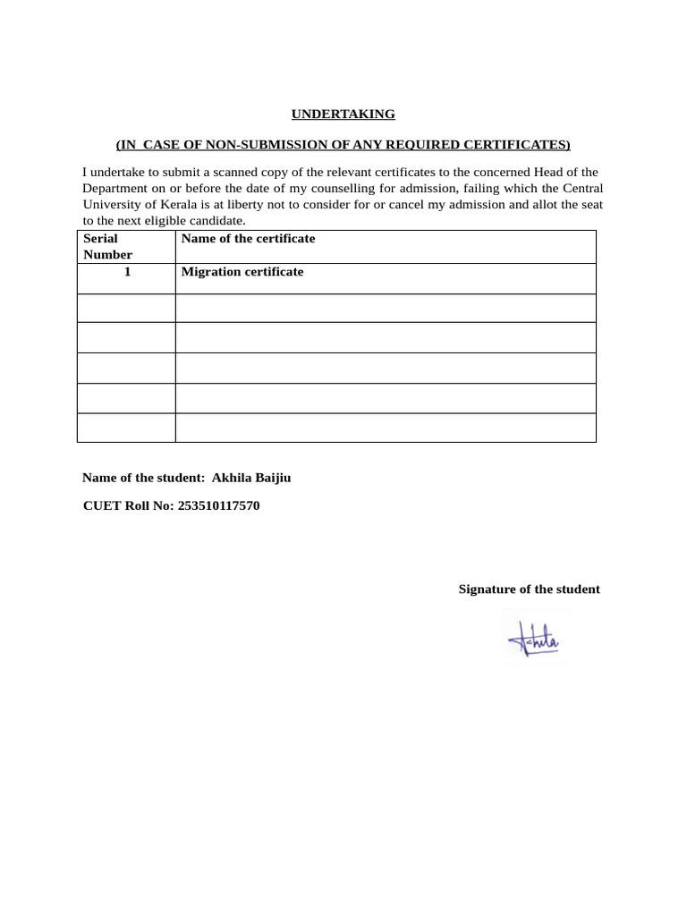 Undertaking Format New | PDF